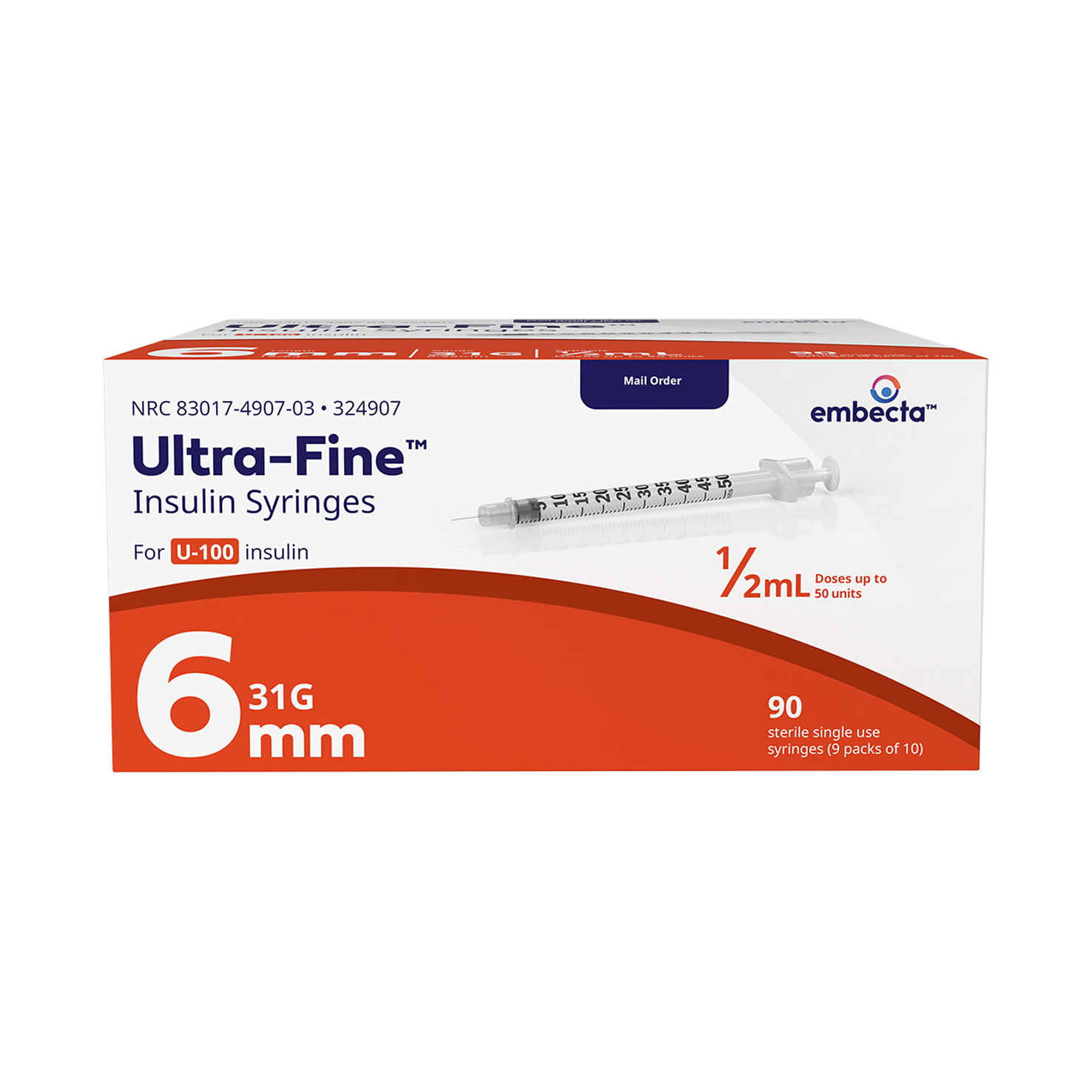 Insulin Syringes Ultra-Fine Needle - 31G 1/2cc 6mm 15/64" - BX 90 ...