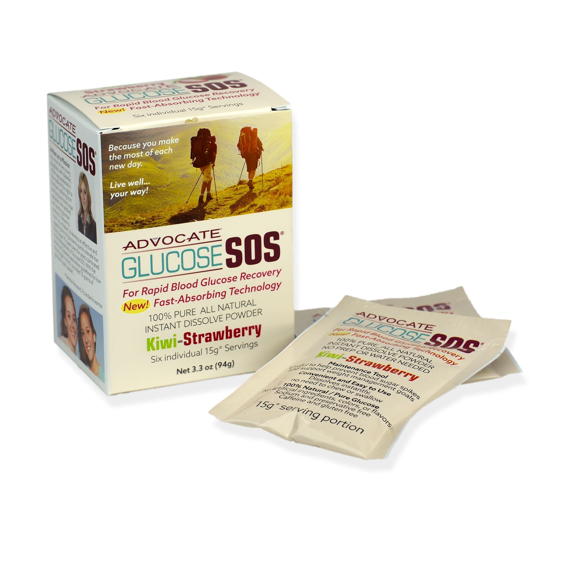 Advocate Glucose SOS Powder | Glucose Recovery Pack, Kiwi-Strawberry 6 Pack