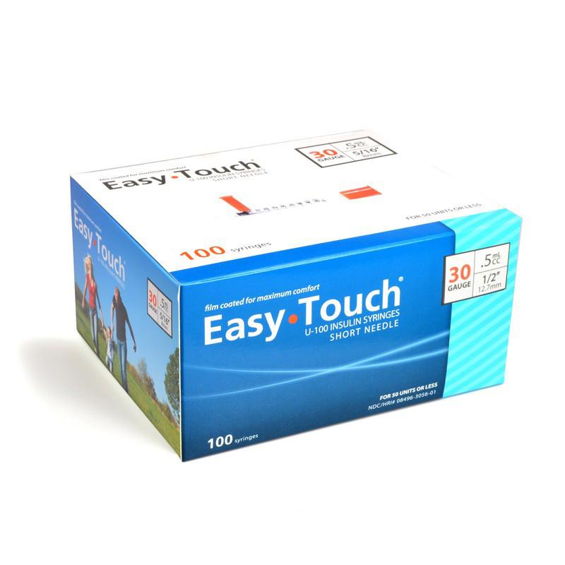 Short Needle Easy Touch Insulin Syringes 30 Gauge .5cc
