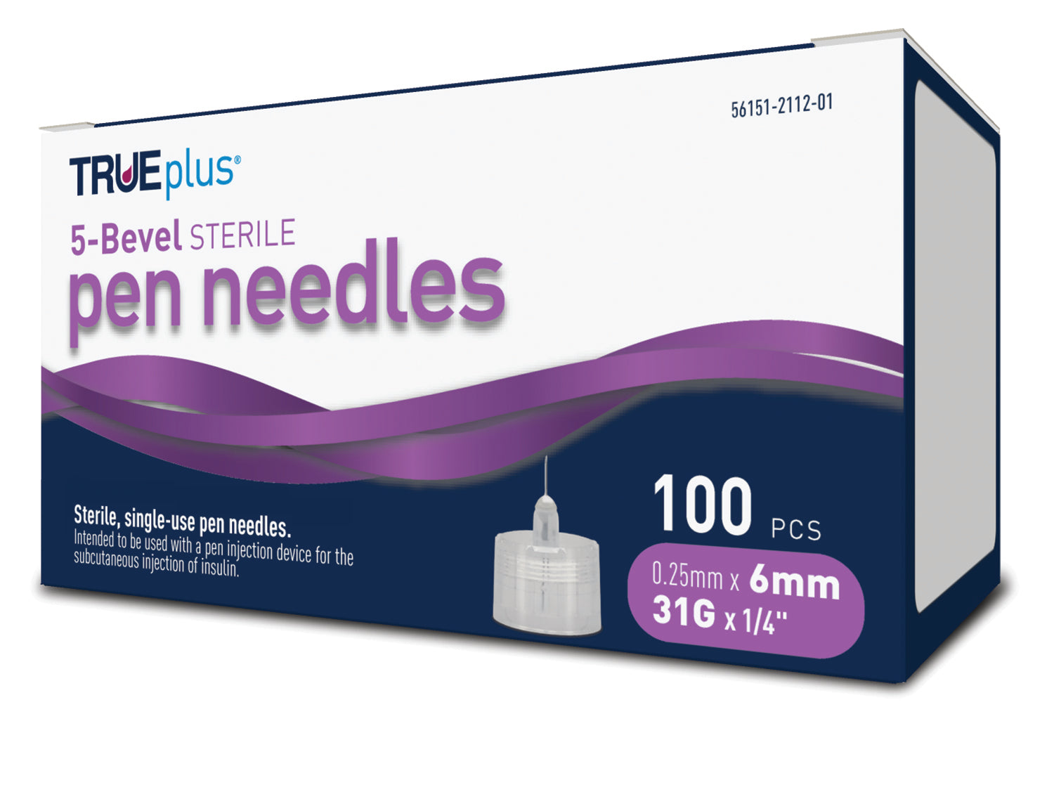 TRUEplus 5-Bevel Pen Needle - 31G 6mm 1/4"- BX 100