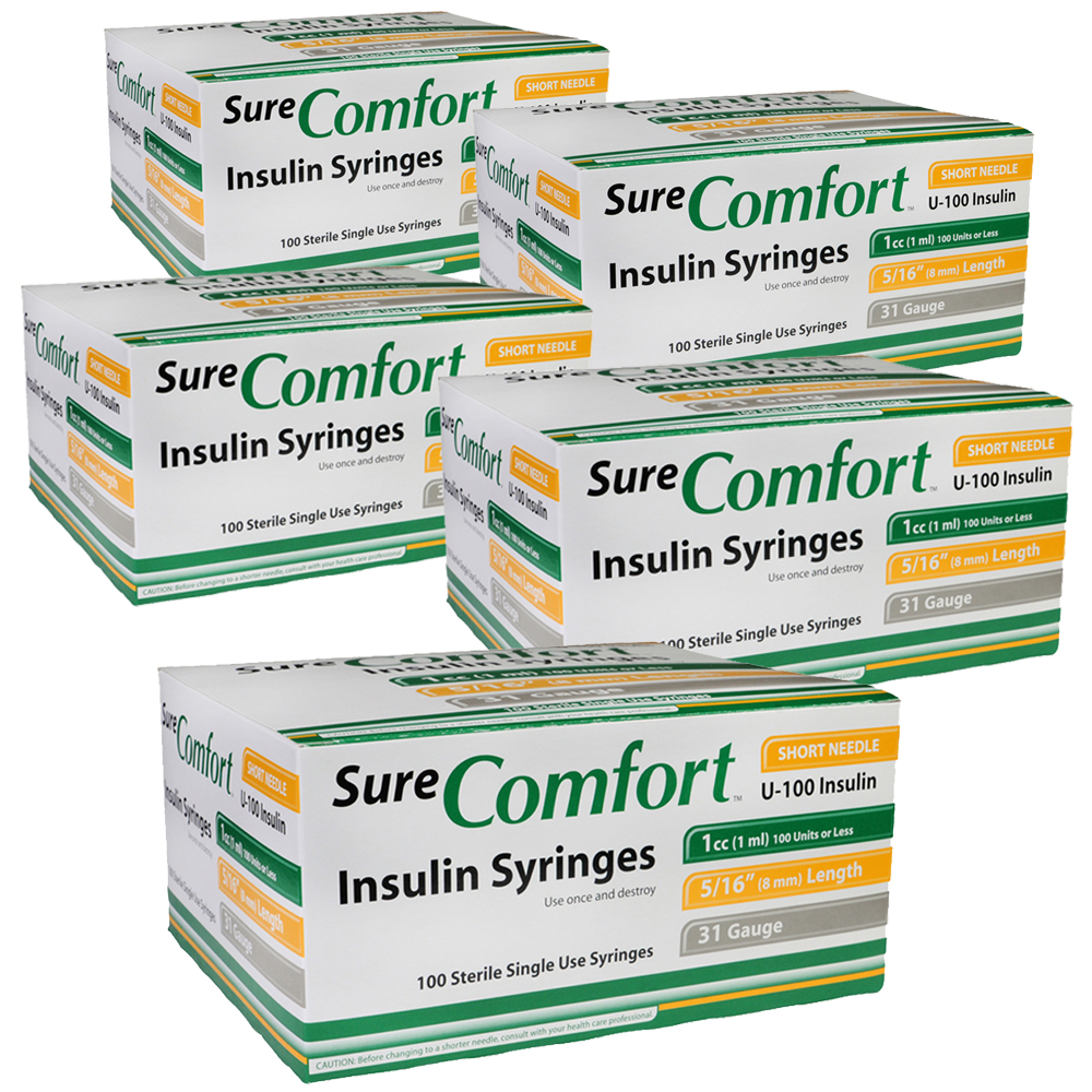 SureComfort U-100 Insulin Syringes Short Needle 31g 1cc 5/16in 100/bx ...